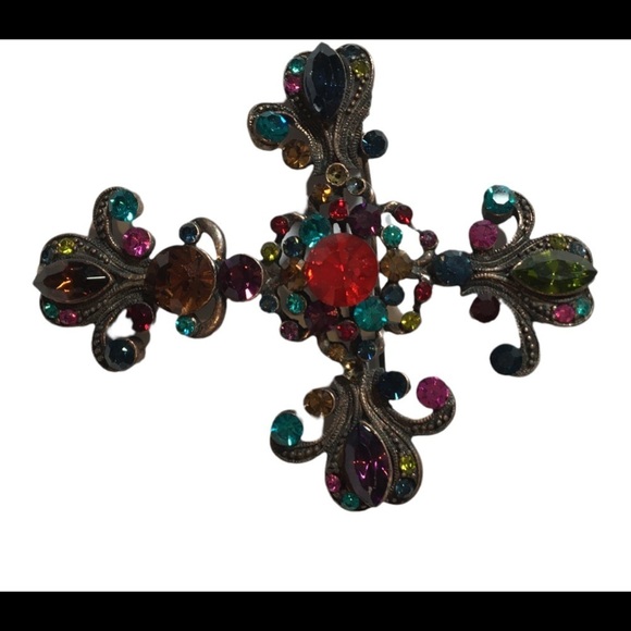Jewelry | Vintage Cross Brooch Pin With Multi Colored Stones | Poshmark